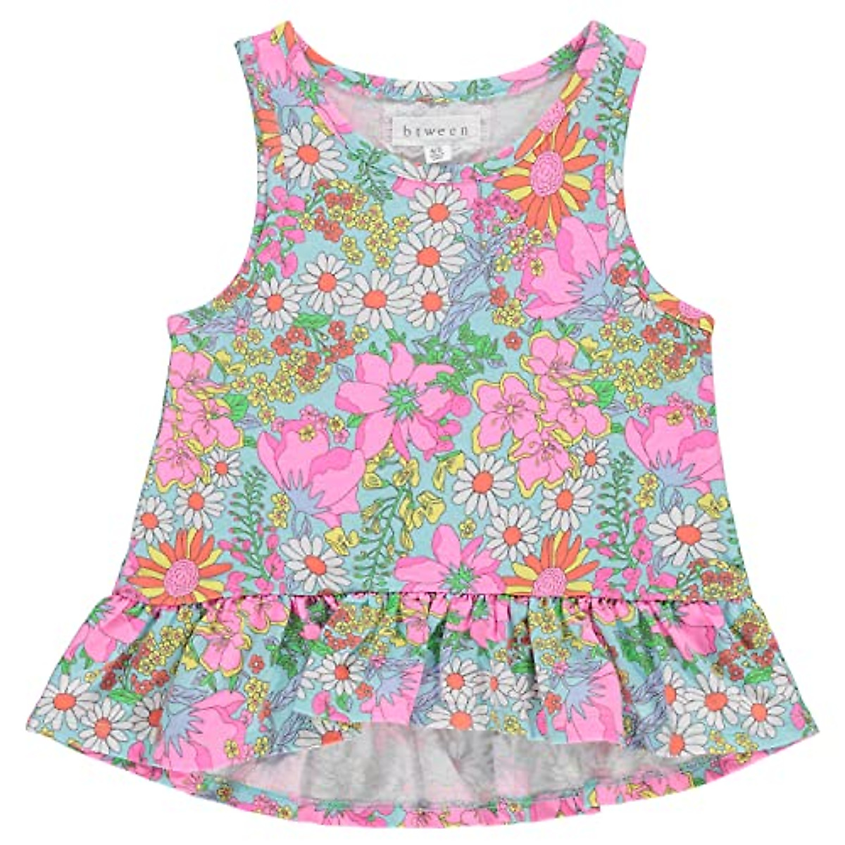 BTween Girls 6-Pack Peace Happiness Outfit Set w/Ruffle Sleeve Tees, Peplum Tank Top, Skirt, Dolphin & Biker Shorts/7-8