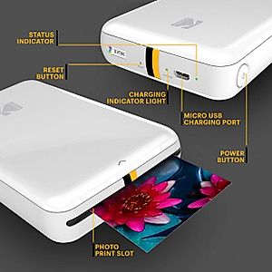 KODAK Step Wireless Mobile Photo Mini Printer (White) Compatible w/ iOS & Android, NFC & Bluetooth Devices