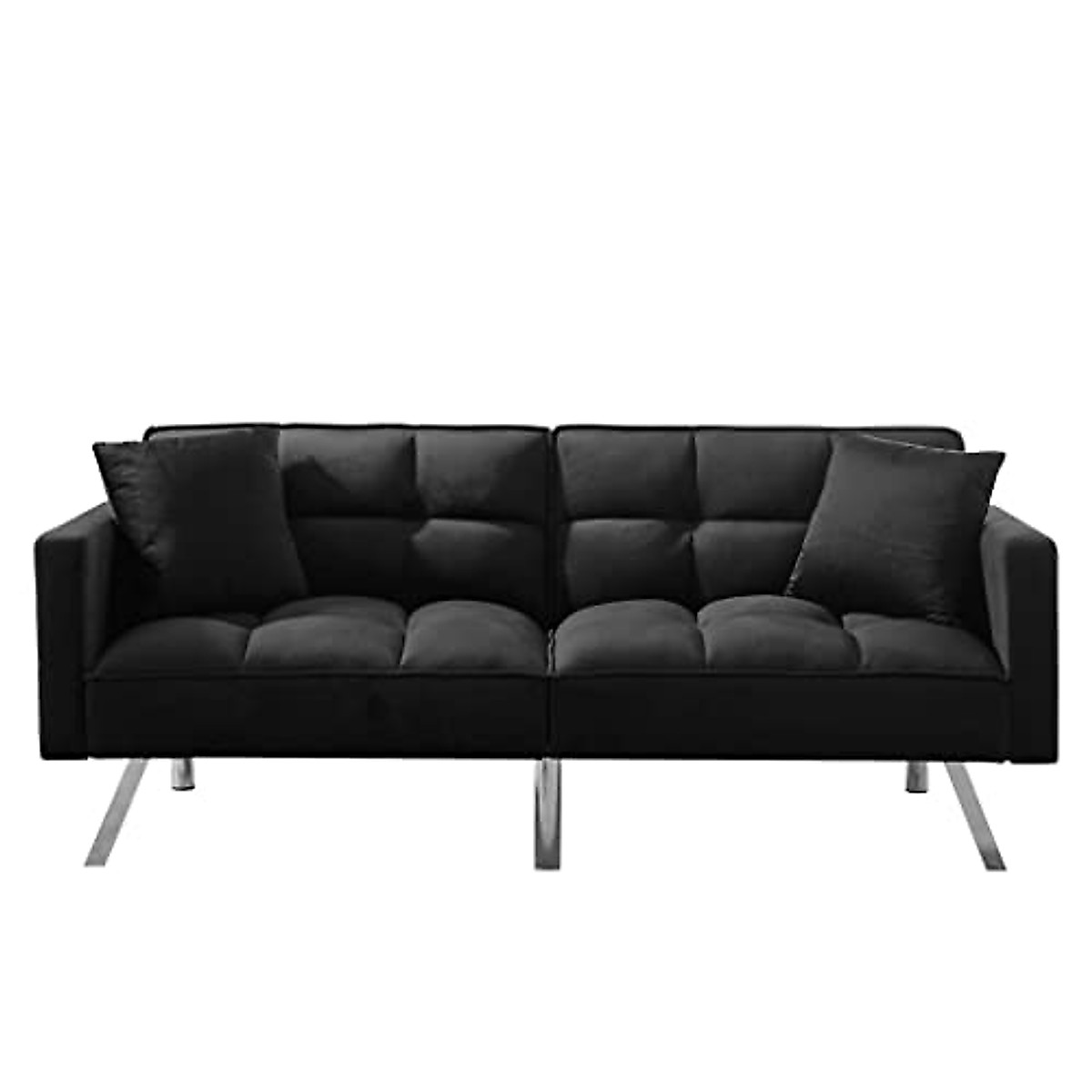 EMKK Futon Sofa Bed Modern Linen Fabric Convertible Folding Lounge Couch Loveseat Daybed Upholstered Sofá for Living Apartment Dorm, Bonus Room, 74 x 31.9 x 29.1 H, Black 3 Angles