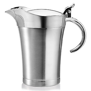 Peohud Gravy Boat, 304 Stainless Steel Double Insulated Sauce Jug with Hinged Lid, 24 Oz Gravy Warmer Pitcher for Home and Kitchen