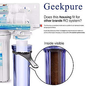 Geekpure 10 Inch Reverse Osmosis Water Filter Housing for RO Filtration System -1/4" Port-2.5" x 10"-Clear