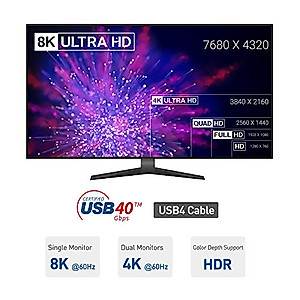 Cable Matters [USB-IF Certified] 40Gbps USB 4 Cable 2.6 ft with 8K Video & 240W Charging, USB4 Cable/USB C Display Cable with PD 3.1 Compatible with Thunderbolt 4, MacBook, XPS, Surface Pro