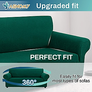 Asnomy Couch Covers for 3 Cushion Couch Stretch Sofa Covers Slipcovers, Pet Protector Furniture Covers for Dogs Cats Spandex Jacquard Fabric Small Checks （Large，Blackish Green）