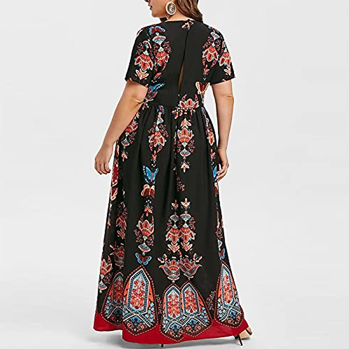 Maxi Dresses for Women Wedding Guest Plus Size Cruise Wear for Women 2023 Sexy Going Out Dress Floral Print Boho High Low Short Sleeve Wrap V-Neck A-Line Split Long Sexy Beach Party Dress