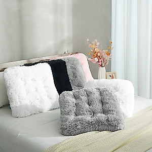 Espiraio Chair Cushion, Thick and Comfortable Seat Cushion Pads, Super Soft Plush Square Pillow, Shaggy Chair Cover Chair Pads Home Decor Stools Floor Cushion Pet Pad 20 × 20 Inch Black