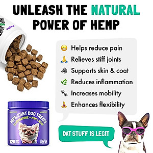 LEGITPET Hemp Hip & Joint Supplement for Dogs 120 Soft Chews and Omega 3 Alaskan Salmon Oil Treats for Dogs 120 Chews
