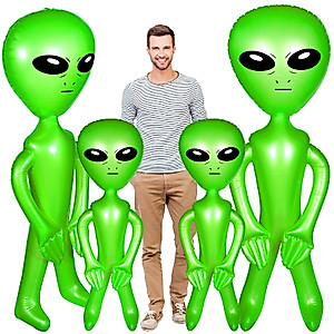 4 Pieces 63 Inch 35 Inch Inflate Alien Jumbo Alien Giant Inflatable Alien Blow up Alien Inflate Toy for Party Decorations, Birthday, Halloween, Alien Theme Party (Green)