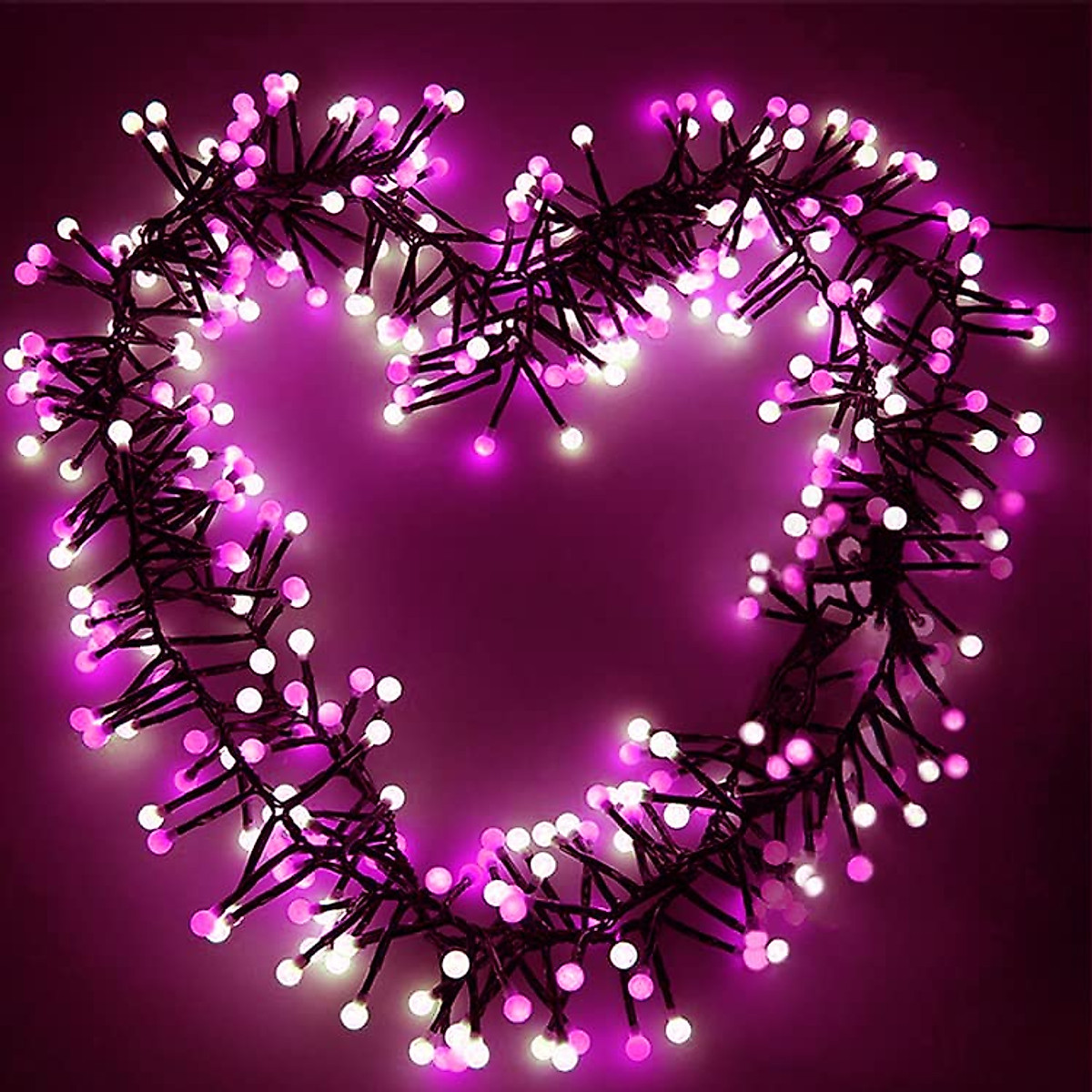 Valentines Day Globe String Lights, Valentines Decor Fairy Lights 8 Modes with Solar Plane&Plug in, 250 LEDs Lights Valentines Decoration Party Bedroom Home Indoor Outdoor(Pink White)