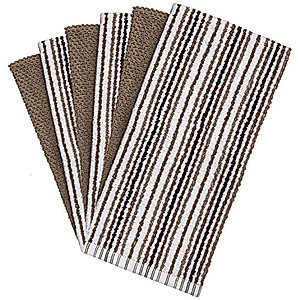 400 GSM Absorbent 6 Pack Cotton Popcorn Stripe Kitchen Towels with Hanging Loop - 16x26 Inches, Tan