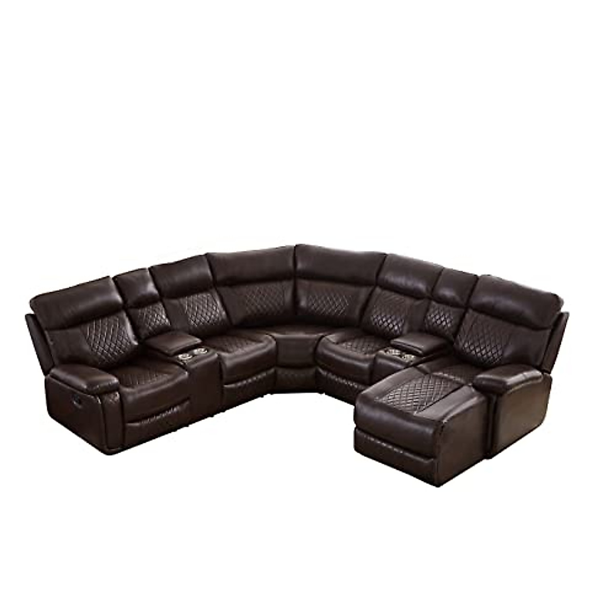 DHHU Living Room Leather Motion Sectional Sofa, PU L Shape Symmertrical Cup Holder and Storage Box, Leathaire Corner Couches Modern Reclining Sofá, Brown