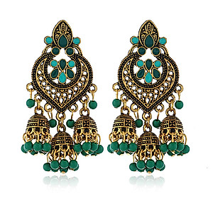 Kofun Earrings, Retro Indian Bollywood Kundan Jhumka Jhumki Drop Earrings Gypsy Fashion Jewelry