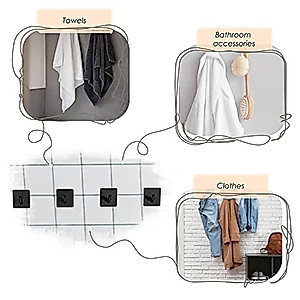 SAYONEYES Adhesive Towel Hooks for Hanging – Matte Black SUS304 Stainless Steel Waterproof Wall Hooks with Strong Adhesive Tapes – 3M Hooks for Bathroom, Bedroom, Kitchen – 4 Pack