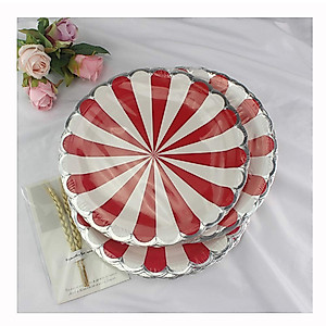 AMYESE Red Striped Round Paper Plates - 9 inch 24 Count Biodegradable Decorative Plates for Birthday Party, Holiday Celebration, Christmas, Graduation, Thanksgiving