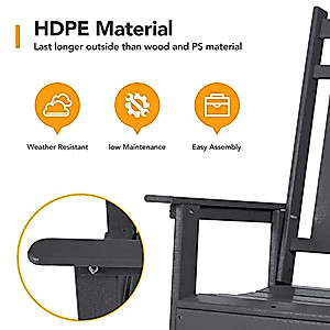 LOENIY Outdoor Rocking Chair All Weather Resistant Rocking Chair with High Backrest Patio Rocking Chair Outside Rocker (1, Black)