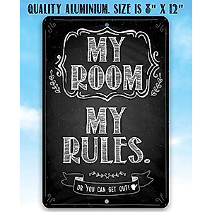 My Room My Rules - Metal Sign - Cute Decor for Teen Room Aesthetic, Stuff for College Dorm Room Essentials - Cheap Gift Under $20 (8" x 12")