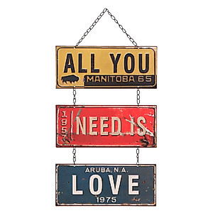 NIKKY HOME All You Need is Love Metal Antique Wall Art Hanging Sign Plaque 70s Room Decor 12 x 19 Inches