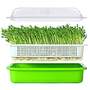 2 Pack of BPA Free Home Microgreen Soilless Hydroponics Seed Sprouter Grow Tray with Cover + Free Spray Bottle and 20 Sheets Growing Paper
