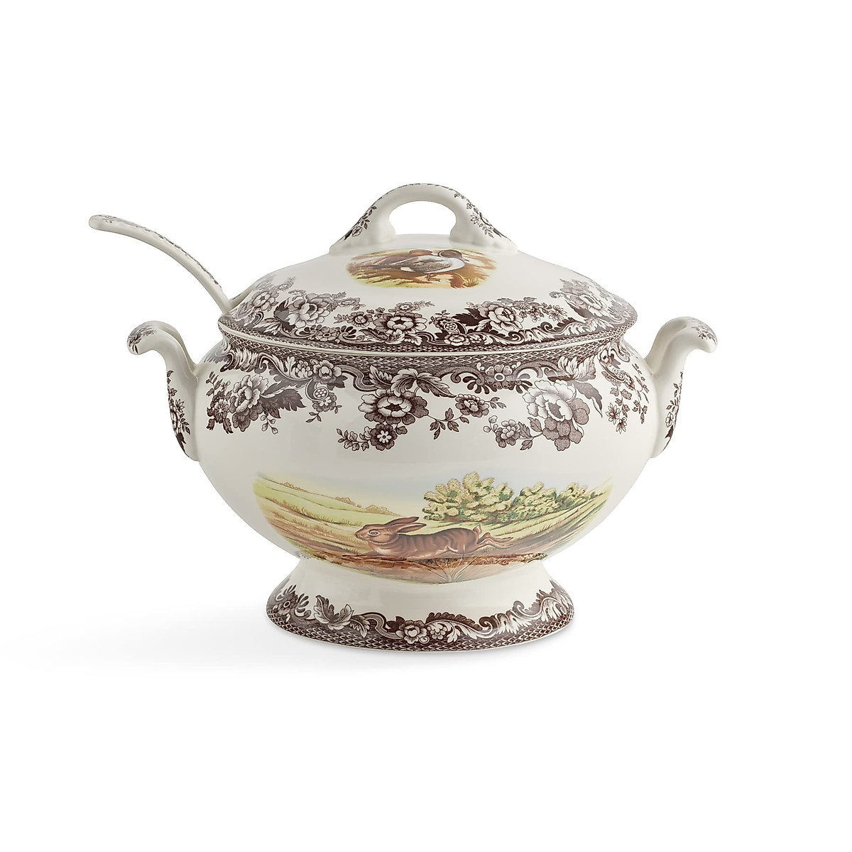Spode Woodland Soup Tureen with Rabbit, Quail, and Pintail Motifs | 4.25 qt Covered Soup Tureen | Made from Fine Earthenware | Microwave and Dishwasher Safe