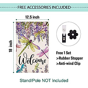 Baccessor Spring Summer Flower Garden Flag Wisteria Dragonfly Floral Welcome Small Yard Flag Burlap Double Sided Vertical Seasonal Farmhouse Wedding Yard Outdoor Decoration 12x18 Inch