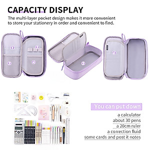 CICIMELON Durable Pen Pencil Case Big Storage Pen Pouch Bag for School Supplies Office College Teen Girls Adults, Purple