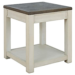 Signature Design by Ashley Bolanburg Farmhouse Square End Table with Floor Shelf, Weathered Brown & White
