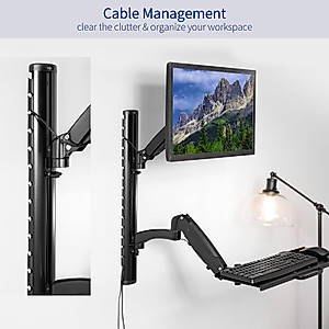 VIVO Black Sit-Stand Wall Mount Counterbalance Height Adjustable Monitor and Keyboard Workstation for Screens up to 27 inches STAND-SIT1K