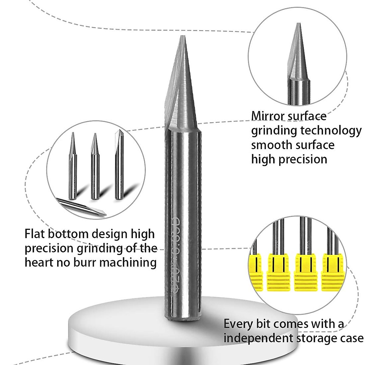 SILIVN Engraving CNC Wood Carving Router Bit 1/4 Shank 15°/20°/60°/90° Engraving Bits, 2 Flutes Straight CNC V-bit Tungsten Steel Marking Conical Engraving Router Tool