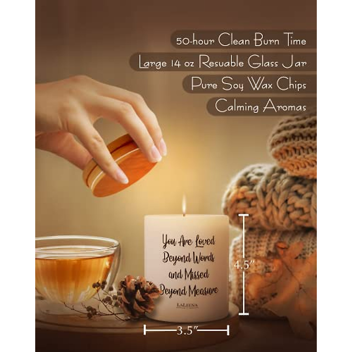 Memorial Candle - LaLeena - Sympathy Candle - Loss of Father Present - Loss of a Mother Sympathy Present - Missing a Friend - Celebration of Life (Loved Beyond Words, Vanilla)