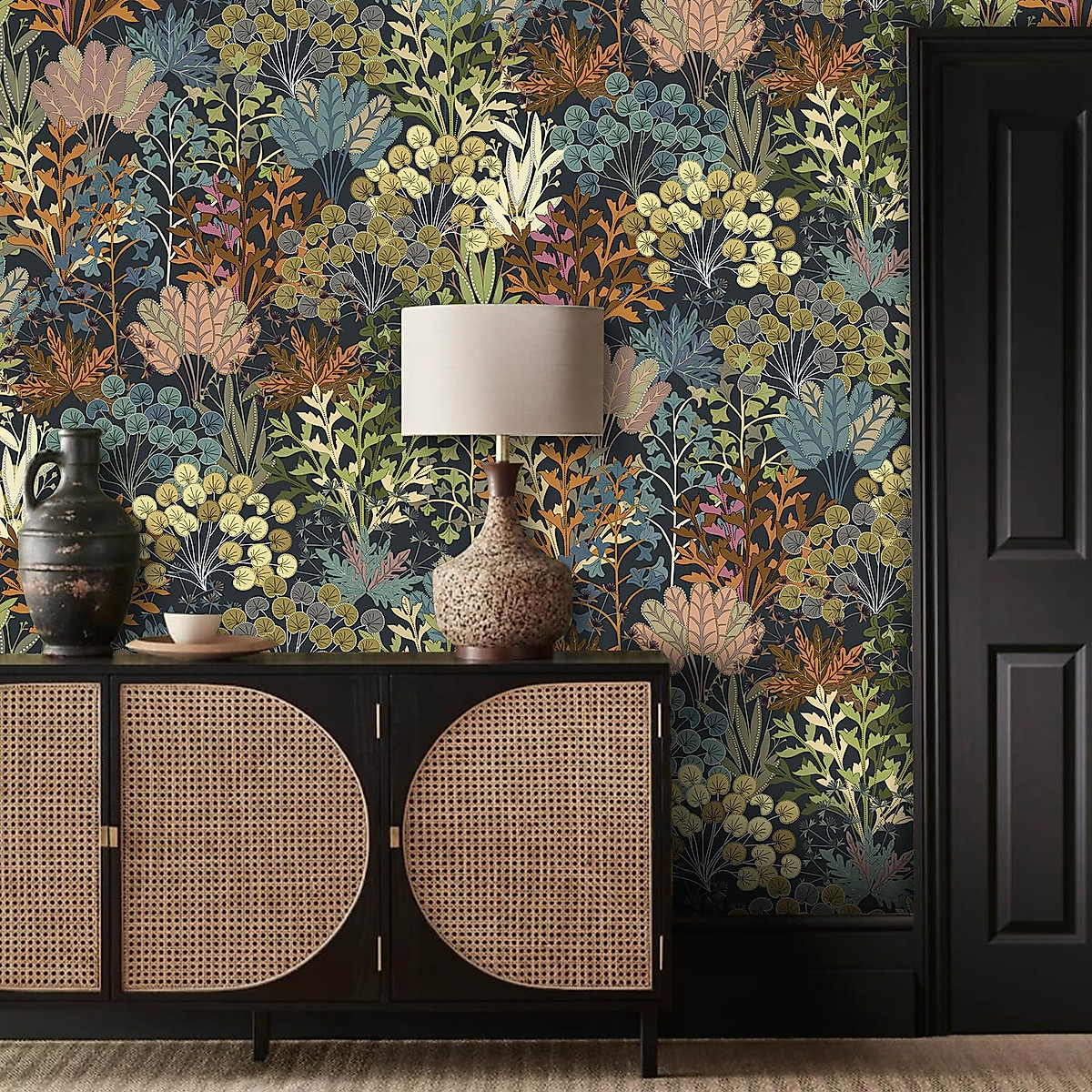 Vintique Boho Wallpaper Peel and Stick Dark Floral Wallpaper Self-Adhesive Contact Paper Removable Waterproof Botanical Wallpaper for Bedroom Cabinets and Home Décor 17.3in x 9.8ft