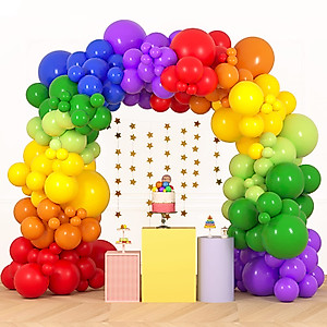 RUBFAC 189pcs Rainbow Balloon Garland Arch Kit, 7 Assorted Colors 5/12/18 Inch Latex Balloons for Birthday Party Baby Shower Wedding Anniversary Decoration