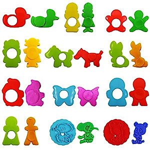 Dough Tools Set for Kids, Various Plastic Animal Molds, Rolling Pins, for Creative Dough Cutting, 44 Pieces