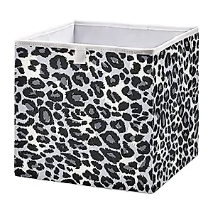Vnurnrn Cube Storage Bins (Grey Leopard Skin), Collapsible Storage Box with Support Board, Foldable Fabric Baskets for Shelf Closet Cabinet 11.02×11.02×11.02 in