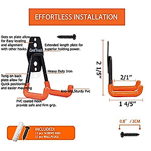 CoolYeah Steel Garage Storage Utility Double Hooks, Heavy Duty for Organizing Power Tools,Small U Hooks (pack of 6, 2 × 2.8 × 4.2 inches)