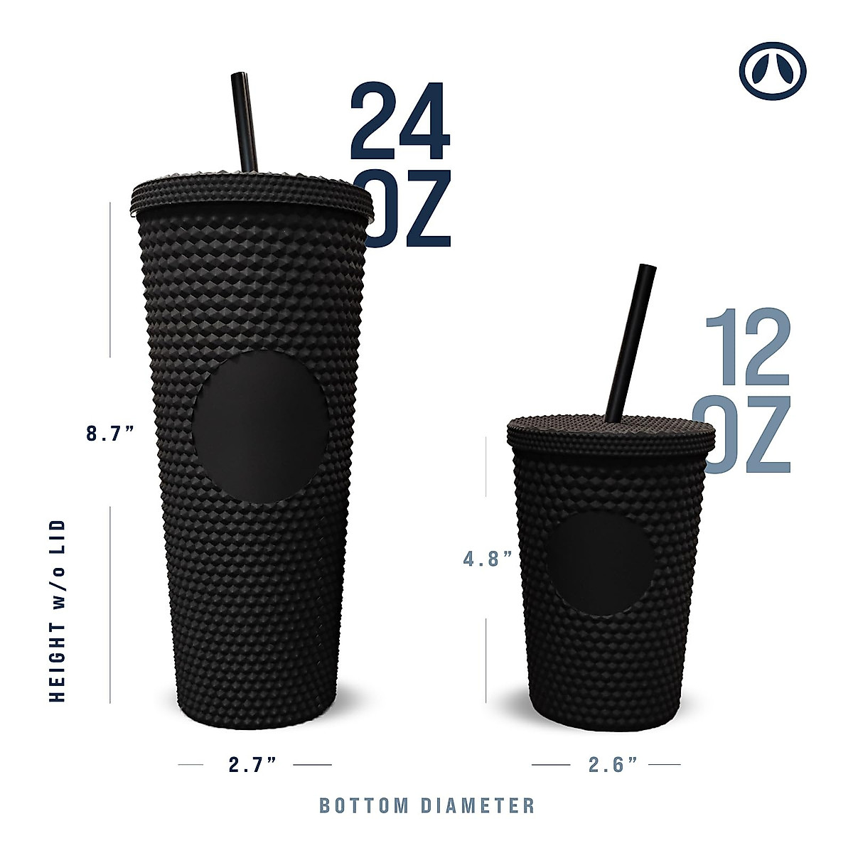 Hogg 24oz Studded Tumbler - Glossy Black, Iced Coffee Cups with Lids Reusable, 24 oz Tumbler with Lid and Straw, Venti Reusable Iced Coffee Cup, Bling Cup, DIY Circle for Vinyl or Stickers