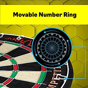 Viper League Pro Regulation Bristle Steel Tip Dartboard Starter Set with Staple-Free Bullseye, Radial Spider Wire, High-Grade Sisal with Rotating Number Ring, Chalk Cricket Scoreboard, Steel Tip Darts