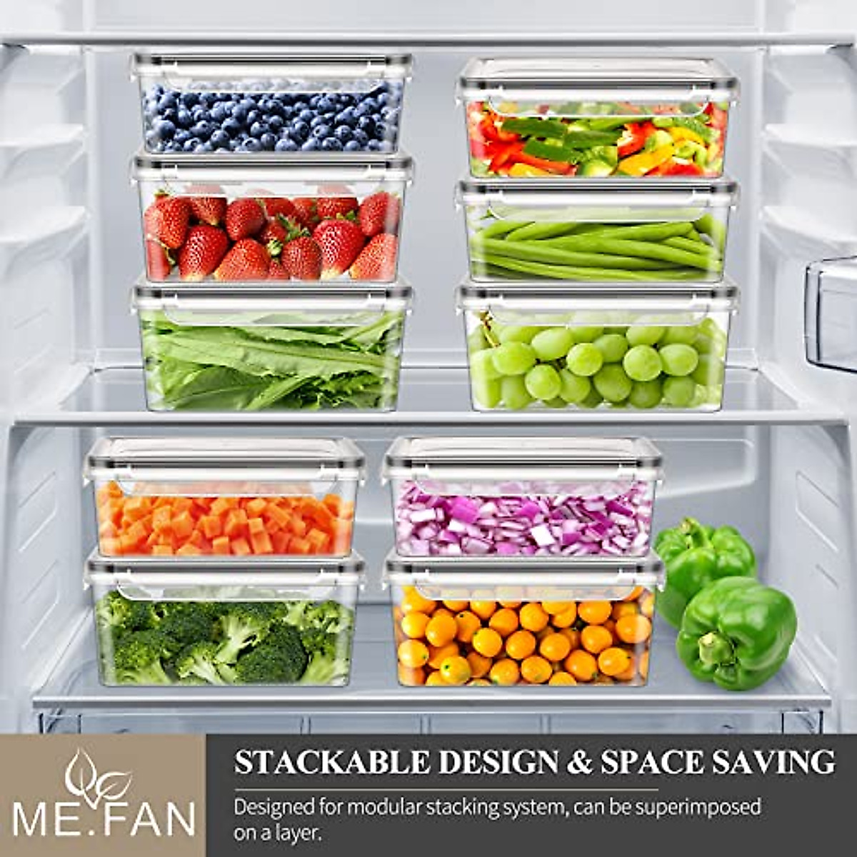 ME.FAN 10 Pack [74.4 Oz-58.8 Oz] Food Storage Containers with Lids Meal Prep Containers, Airtight Food Containers for Kitchen Storage Organization- Lunch Boxes with Labels & Marker Black