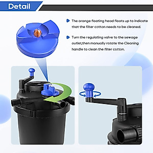Bio Pressure Pond Filter with Built-in 13 W U-V Light Up to 1600 Gallons, Koi Pond Filter System with Convenient Cleaning Crank Handle, Easy to Clean, Designed for Cleaning Ponds, Aquarium, Fish Tank