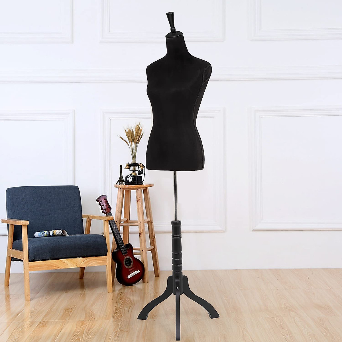PayLessHere Female Mannequin Torso Sewing Mannequin Dress Form Mannequin Body 53-67 Inch Adjustable Dress Mannequin with Stand Wood Base for Sewing Counter Window Display (Black, 53-67 Inches)