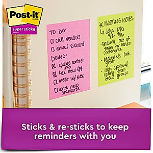 Post-it Super Sticky Notes, 4x6 in, 5 Pads, 2x the Sticking Power, Supernova Neons, Bright Colors, Recyclable (660-5SSMIA)