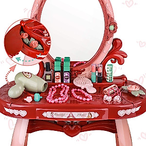 Meland Toddler Vanity Set - Kids Toy Vanity Table for Little Girls with Sound and Light Mirror and Beauty Accessories, Birthday Toys for Little Princess Pretend Play