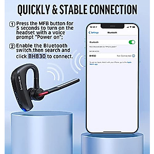 JOWAVE Bluetooth Headset V5.1 Built-in CVC 8.0 Noise Cancelling Bluetooth Earpiece with Microphones 120Hrs Standby Time Hands Free Wireless Headset with Storage Case Driving/Office/Business