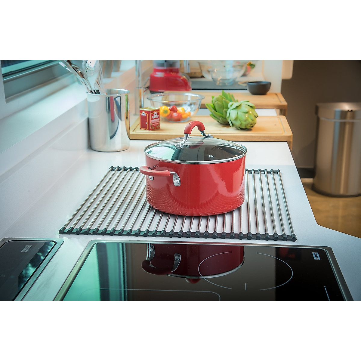 Kindred 17-Inch x 14-Inch Universal Kitchen Sink Stainless Steel Roller Mat, Dish Drying Rack or Trivet, FRM100