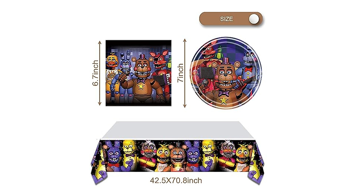 41pcs FNAF Birthday Party Supplies Plates Napkins Tablecloth