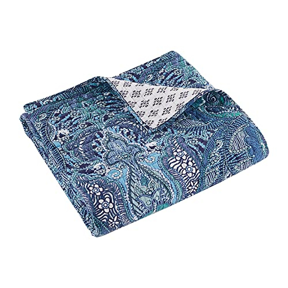 Levtex Home - Bellamy Teal - Throw - Regal Damask Design - Blue, Navy, Teal and White - Quilt (50x60in.) and Sham 50x60in. - Cotton/Cotton