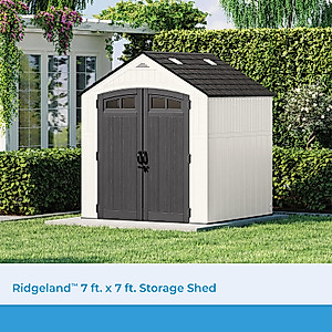 Suncast 7' x 7' Ridgeland Storage Shed for Large-Scale Yard Storage, All-Weather Outdoor Storage Shed with 2 Lockable Doors and Windows