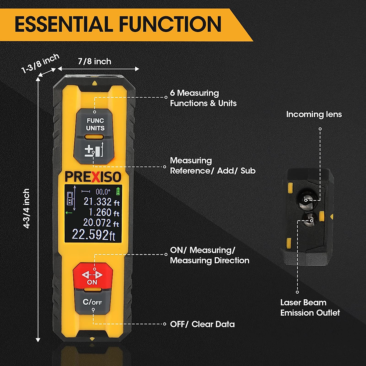 PREXISO Dual Laser Measure- 230Ft Rechargeable Laser Measurement Tool Ft/Ft+in/in/M Multiple Units, Laser Distance Meter Multifunctional Device for Fast, Accuracy