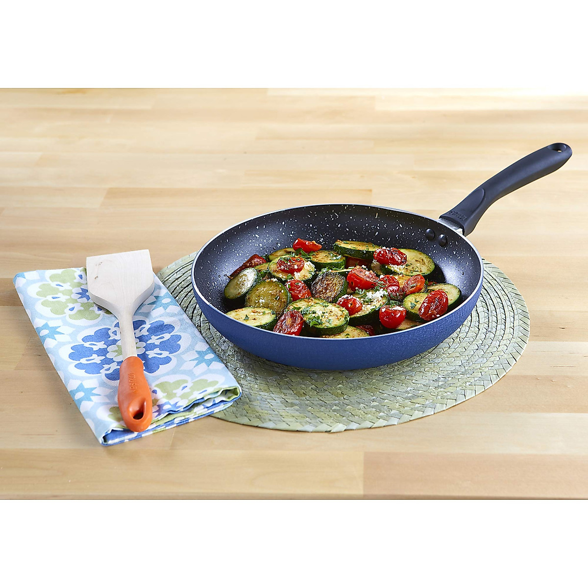 IMUSA USA 12" Stone Speckled Exterior Fry Pan with Non-Stick Speckled Interior