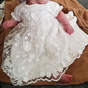 Baby Girls Lace Dress Christening Baptism Gowns Outfit with Bonnet for Party Wedding
