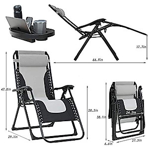 Zero Gravity Chair Patio Chair Lounge Chair Chaise Oversized, 420 lbs Weight Capacity Outdoor Folding Adjustable Recliner Chair with Cup Holder Tray and Pillows for Pool, Beach, Lawn, Deck, Yard
