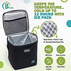 Biblze Breastmilk Cooler Bag with Digital Thermometer - Baby Bottle Cooler Bag with Ice Pack, Fits 6 Large 9 Ounce Baby Bottle - Baby Bottle Bag with Strap for Travel - Ideal for Nursing Mom, Daycare
